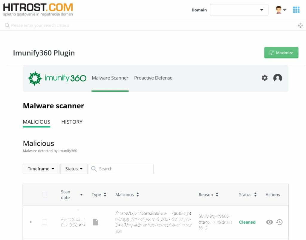 Kako dostopam do Imunify360 vmesnika? | Hitrost.com